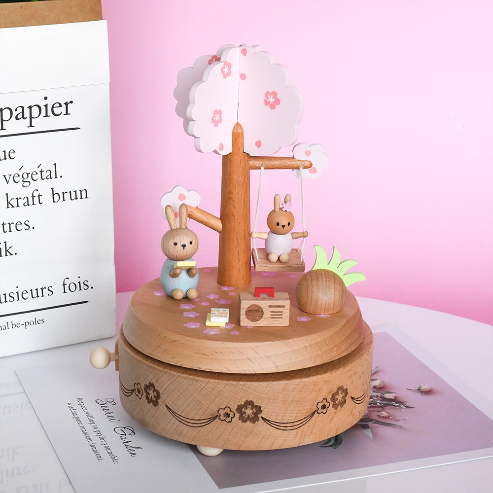 Wooden Music Box - Sakura & Rabbit - The city of the sky tune – Woodylands